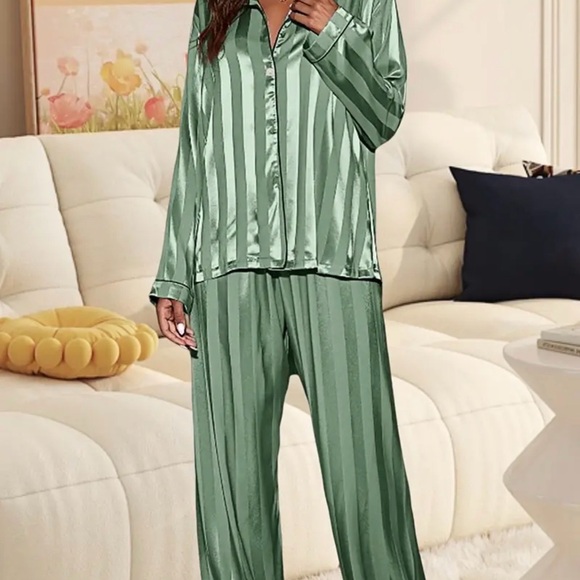 Intimates & Sleepwear | Satin Striped Green Pajama Set | Poshmark